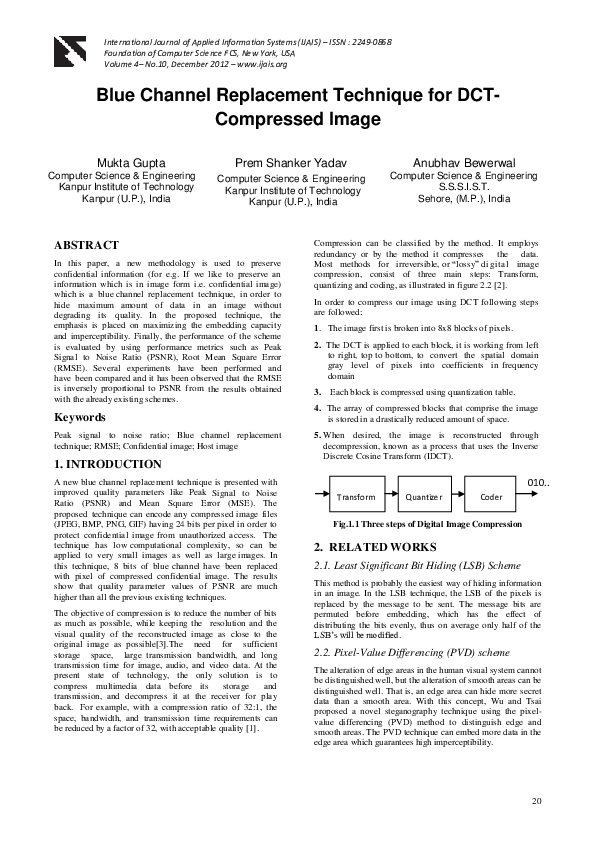 (PDF) Blue Channel Replacement Technique for DCT-Compressed Image