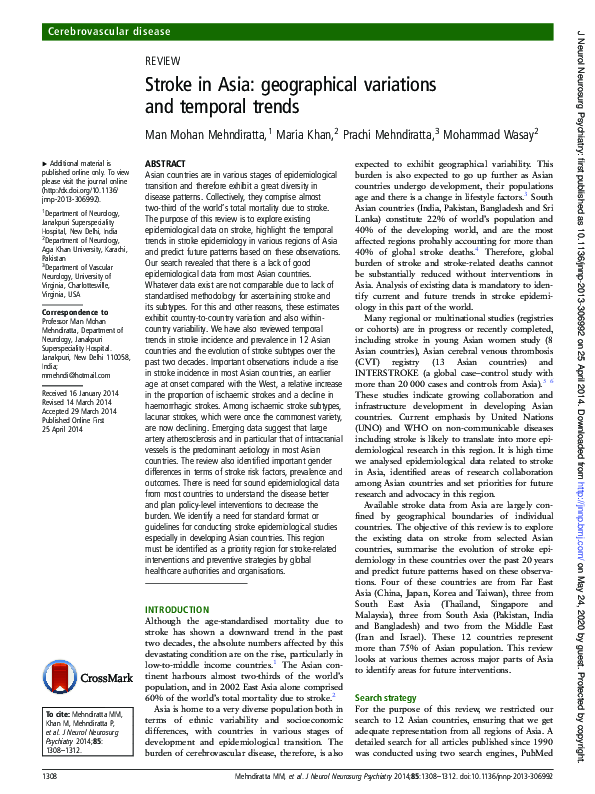 (PDF) Stroke in Asia: geographical variations and temporal trends