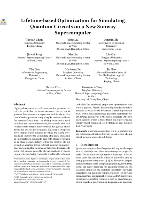 Pdf Lifetime Based Optimization For Simulating Quantum Circuits On A New Sunway Supercomputer