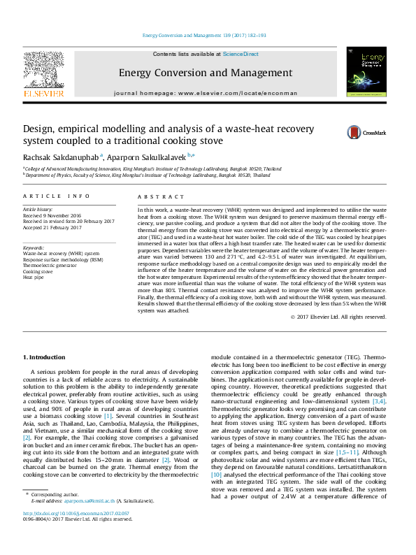(PDF) Design, empirical modelling and analysis of a waste-heat recovery ...