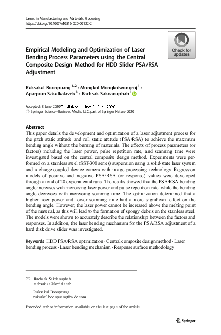 (PDF) Empirical Modeling and Optimization of Laser Bending Process Parameters using the Central ...