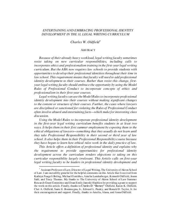 (PDF) Entertaining and Embracing Professional Identity Development Final SSRN Draft