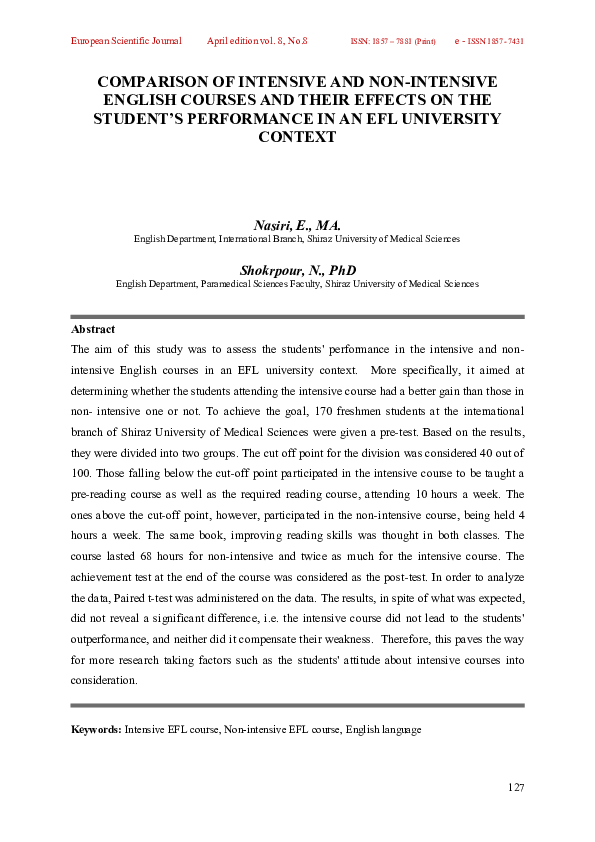 (PDF) Comparison of Intensive and Non-Intensive English Courses and ...