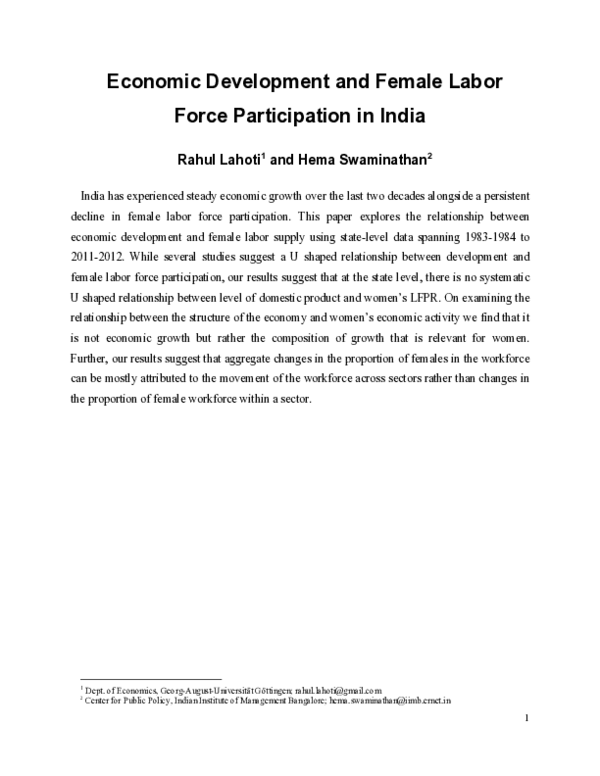 (PDF) Economic growth and female labour force participation in an ...