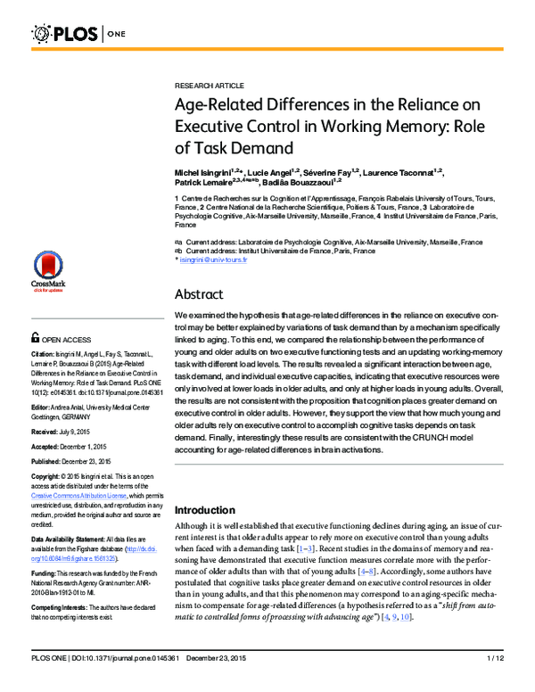 (PDF) Age-Related Differences in the Reliance on Executive Control in ...
