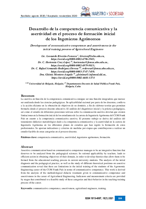 (PDF) Desarrollo de la competencia comunicativa y la asertividad en el proceso de formación ...