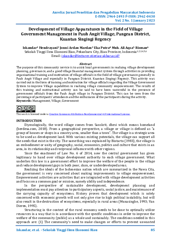 (PDF) Development of Village Apparatuses in the Field of Village ...