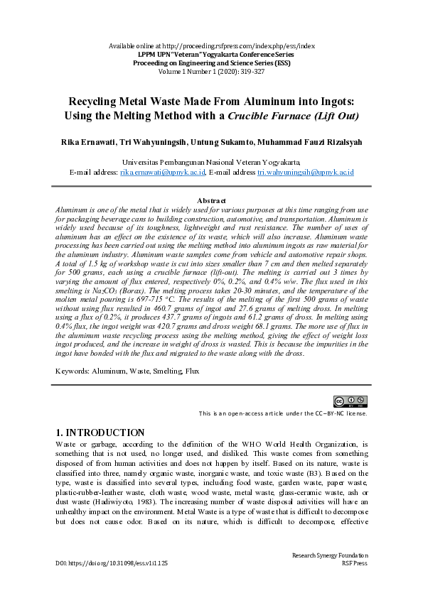 (PDF) Recycling Metal Waste Made From Aluminum into Ingots: Using the ...