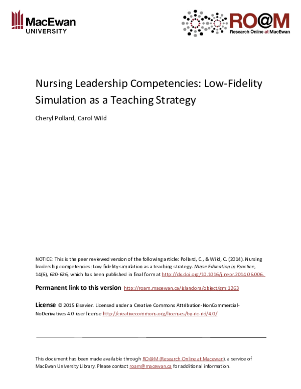 (PDF) Nursing leadership competencies: Low-fidelity simulation as a ...