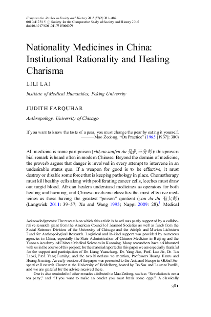 (PDF) Nationality Medicines in China: Institutional Rationality and ...