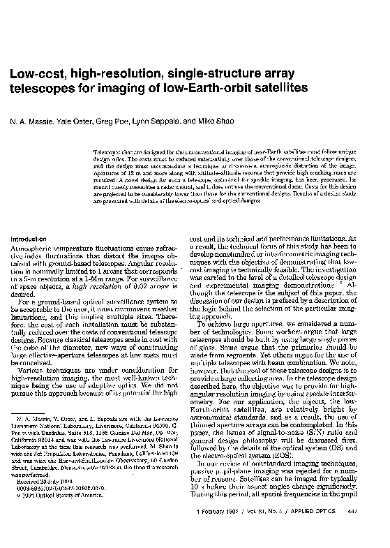 (PDF) Low-cost, high-resolution, single-structure array telescopes for ...