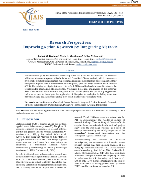 (PDF) Research Perspectives: Improving Action Research by Integrating ...