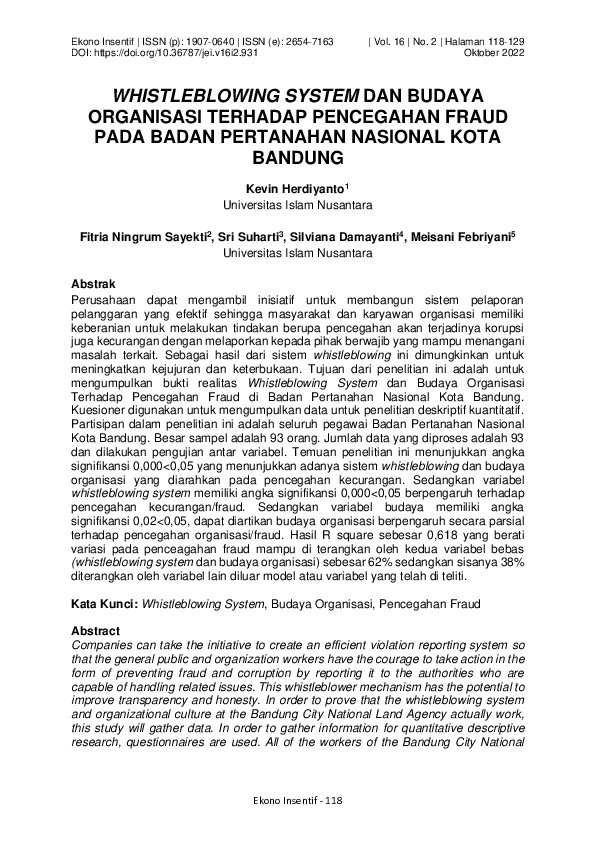 (PDF) Whistleblowing System Dan Budaya Organisasi Terhadap Pencegahan ...
