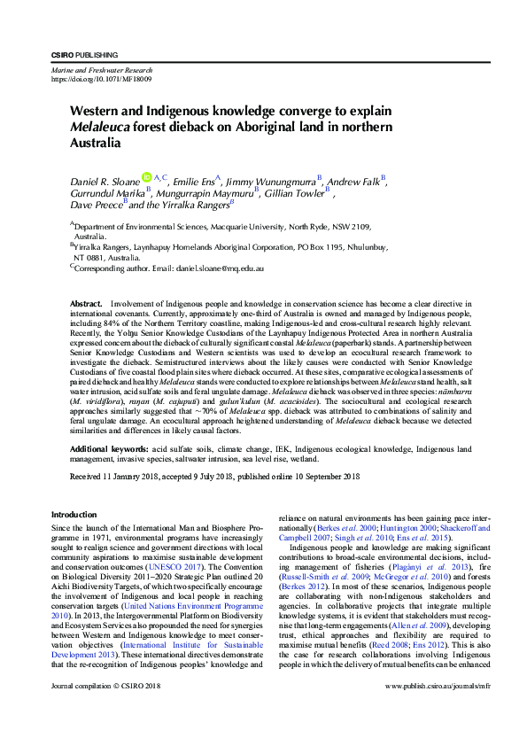 (PDF) Western and Indigenous knowledge converge to explain Melaleuca ...