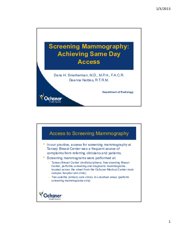 (PDF) Screening Mammography: Achieving Same Day Access