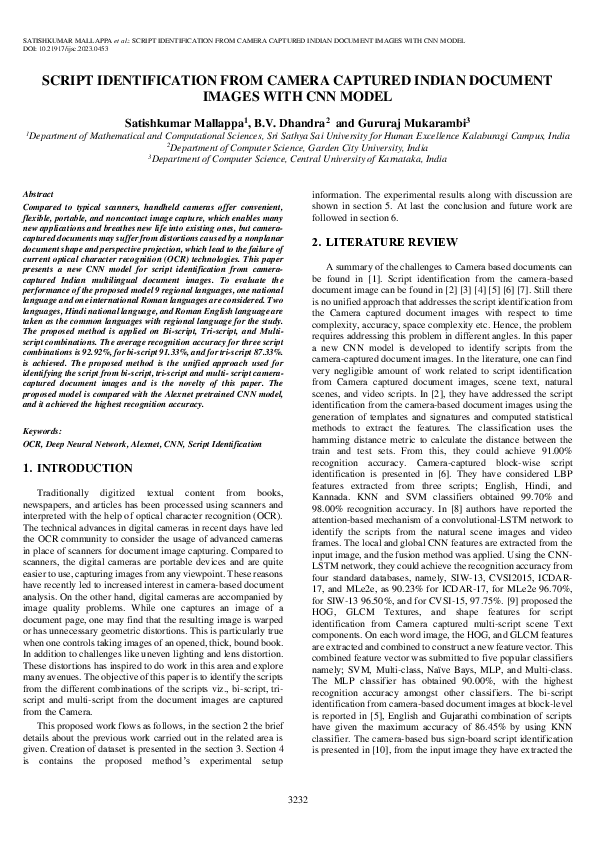 (PDF) SCRIPT IDENTIFICATION FROM CAMERA CAPTURED INDIAN DOCUMENT IMAGES WITH CNN MODEL