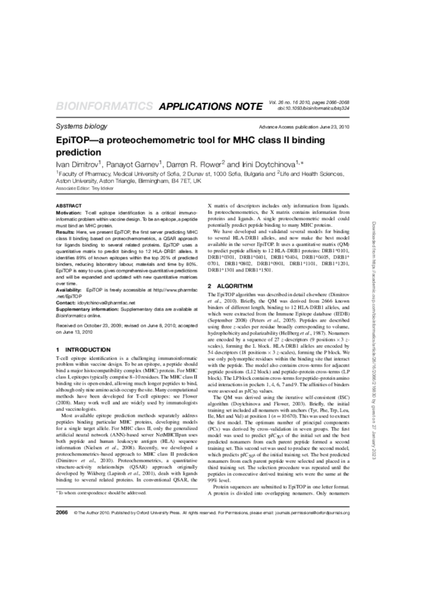 (PDF) EpiTOP—a proteochemometric tool for MHC class II binding ...
