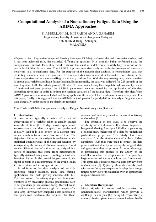 (PDF) Statistical analysis of a nonstationary fatigue data using the ARIMA approach