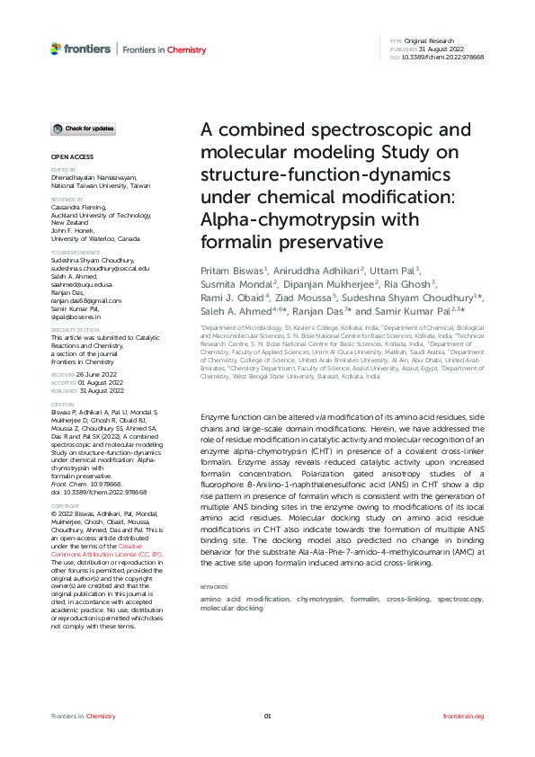 (PDF) A combined spectroscopic and molecular modeling Study on structure-function-dynamics under ...