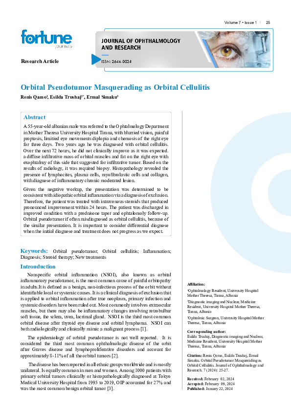 (PDF) Orbital Pseudotumor Masquerading as Orbital Cellulitis