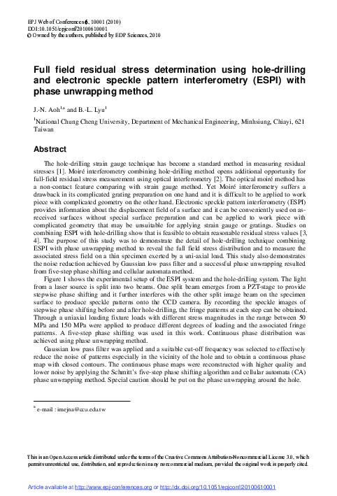 (PDF) Full field residual stress determination using hole-drilling and electronic speckle ...