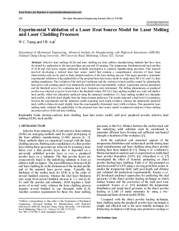 (PDF) Experimental Validation of a Laser Heat Source Model for Laser Melting and Laser Cladding ...
