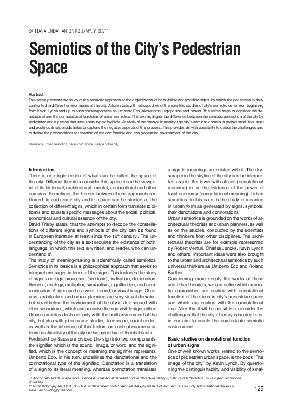 (PDF) Semiotics of the City's Pedestrian Space