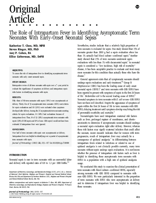 (PDF) The role of intrapartum fever in identifying asymptomatic term ...