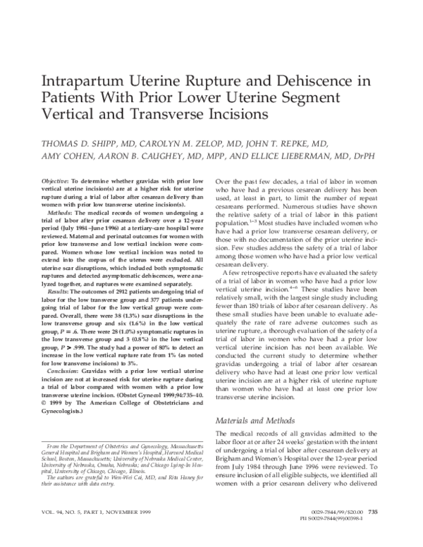 (PDF) Intrapartum Uterine Rupture and Dehiscence in Patients With Prior ...