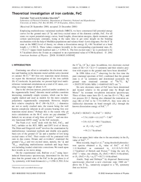 (PDF) Theoretical investigation of iron carbide, FeC