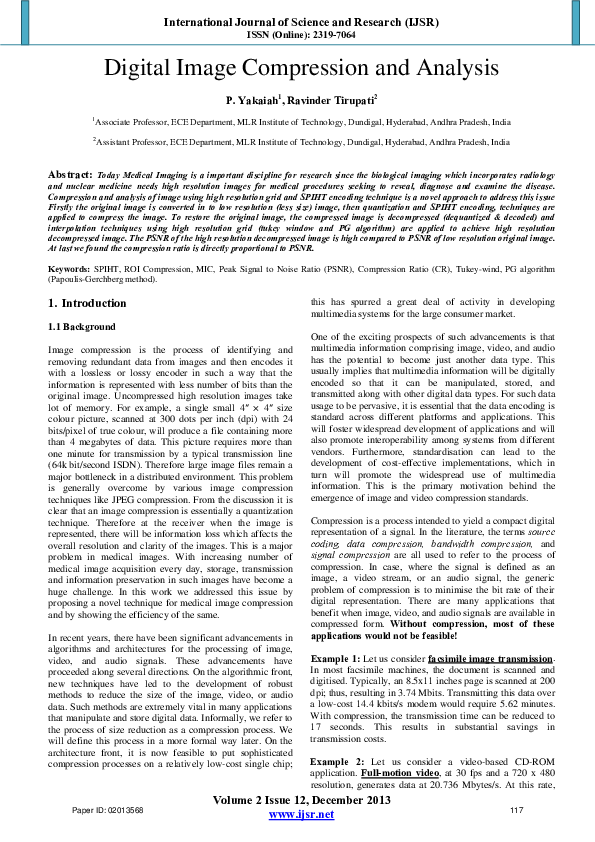 (PDF) Digital Image Compression and Analysis