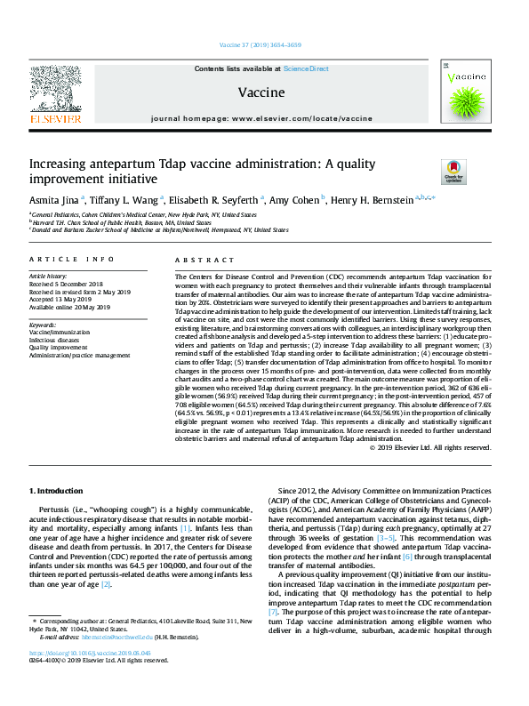 (PDF) Increasing antepartum Tdap vaccine administration: A quality ...