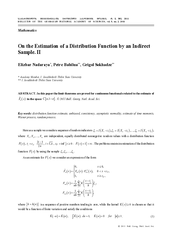 (PDF) On the Estimation of a Distribution Function by an Indirect ...