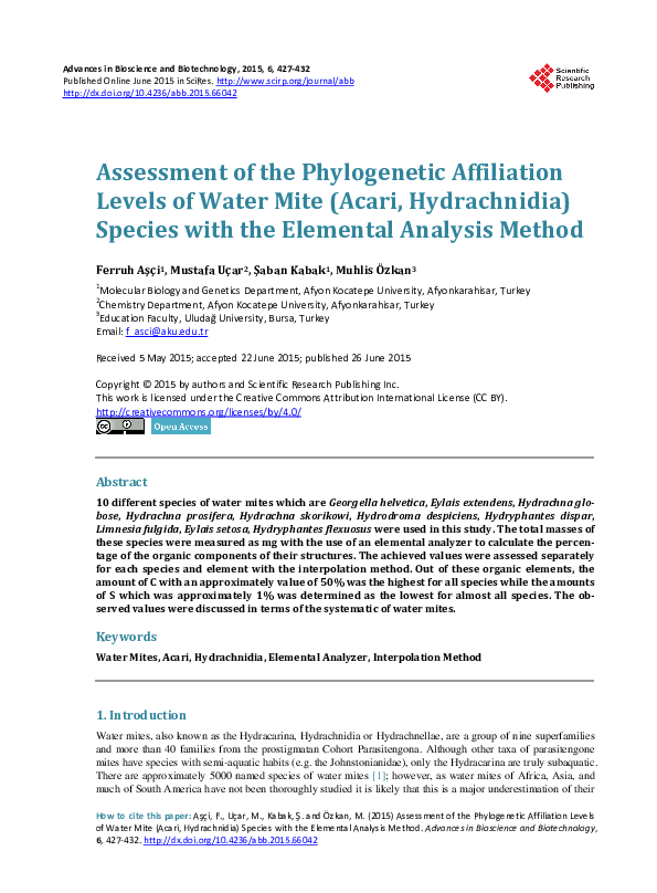 (PDF) Assessment of the Phylogenetic Affiliation Levels of Water Mite (Acari, Hydrachnidia ...