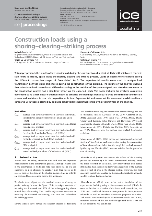 (PDF) Construction loads using a shoring–clearing–striking process
