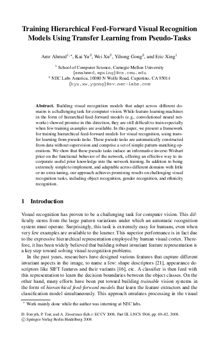 (PDF) Training Hierarchical Feed-Forward Visual Recognition Models Using Transfer Learning from ...