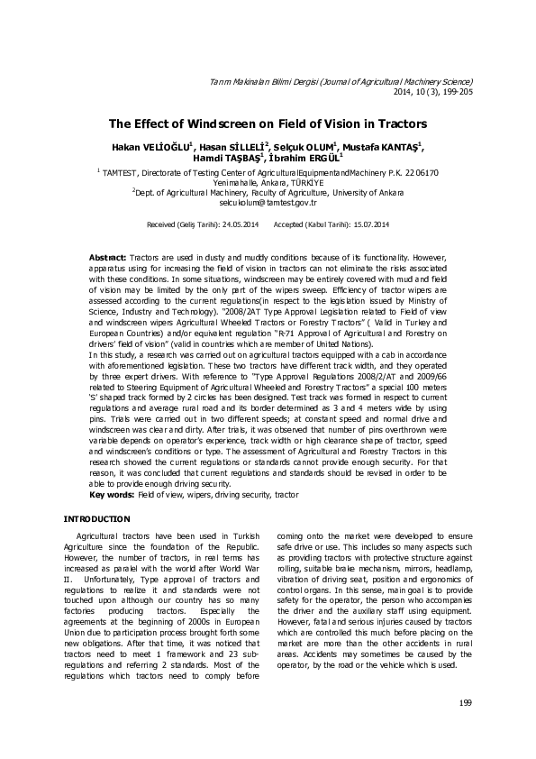 (PDF) The Effect of Windscreen on Field of Vision in Tractors