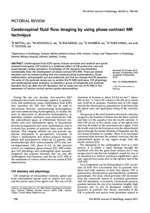 (PDF) Cerebrospinal fluid flow imaging by using phase-contrast MR technique