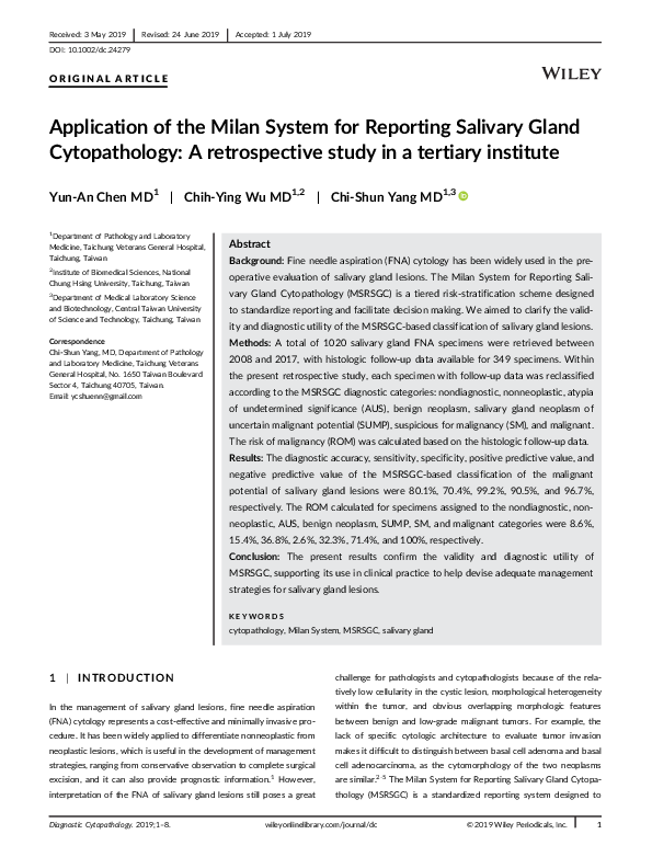 (PDF) Application of the milan system for reporting salivary gland ...
