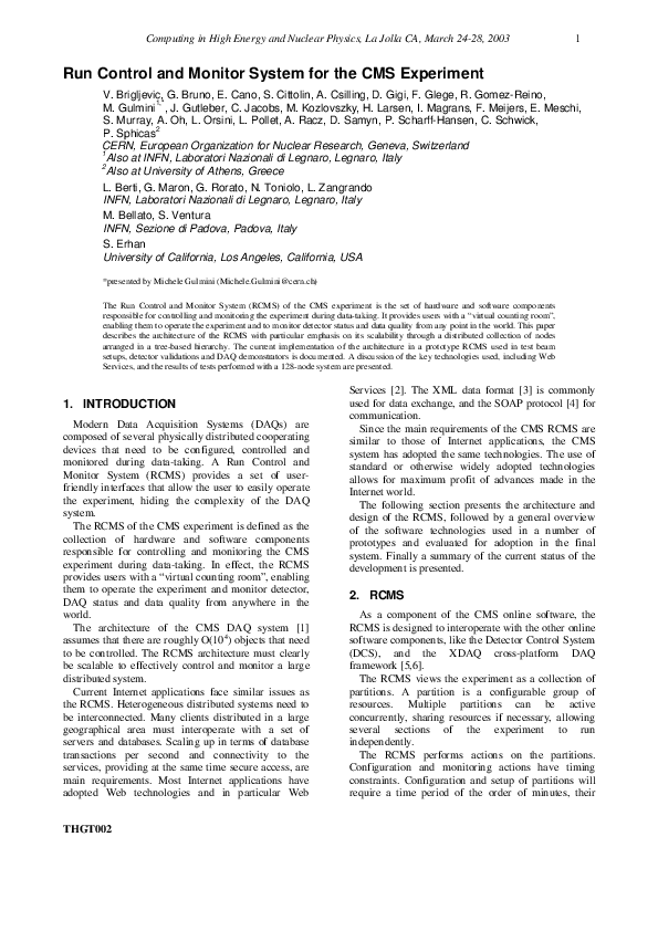 (PDF) Run control and monitor system for the CMS experiment