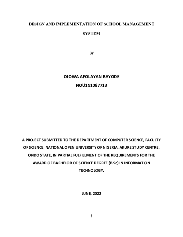 (DOC) DESIGN AND IMPLEMENTATION OF SCHOOL MANAGEMENT SYSTEM
