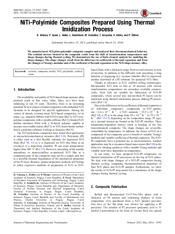 (PDF) NiTi-Polyimide Composites Prepared Using Thermal Imidization Process