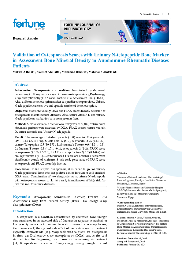 (PDF) Validation of Osteoporosis Scores with Urinary N-telopeptide Bone ...