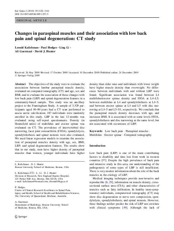 (PDF) Changes in paraspinal muscles and their association with low back ...