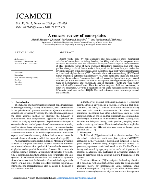 (PDF) A concise review of nano-plates