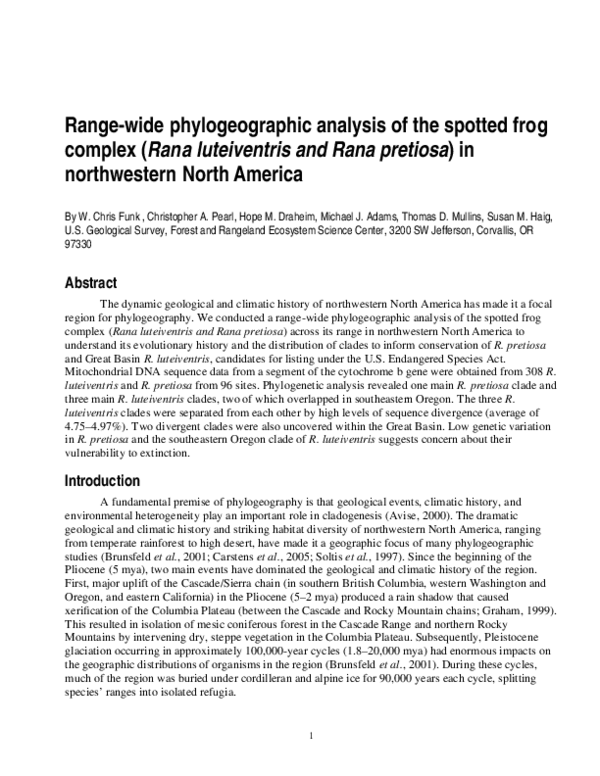 (PDF) Range-wide phylogeographic analysis of the spotted frog complex ...