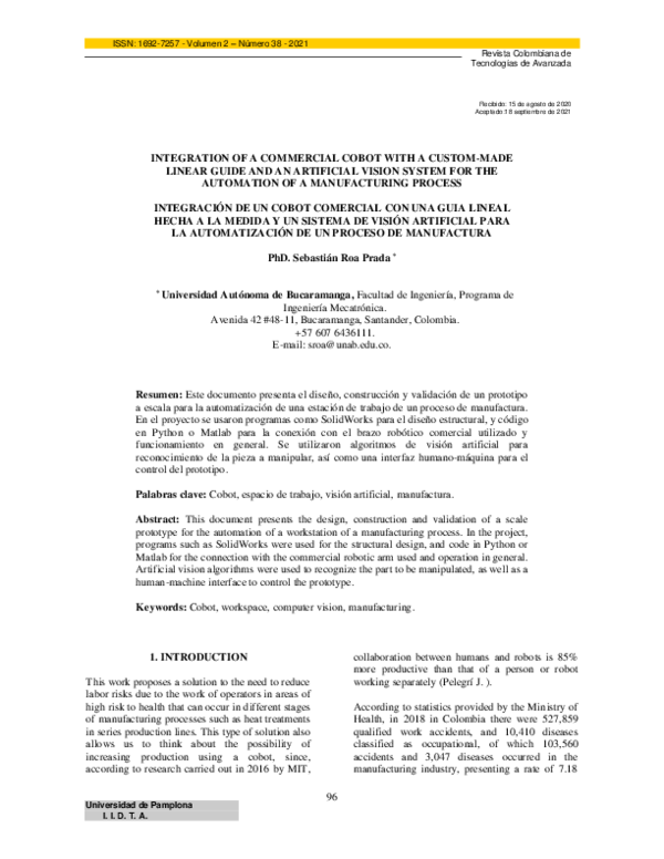 (PDF) Integration of a Commercial Cobot with a Custom-Made Linear Guide ...