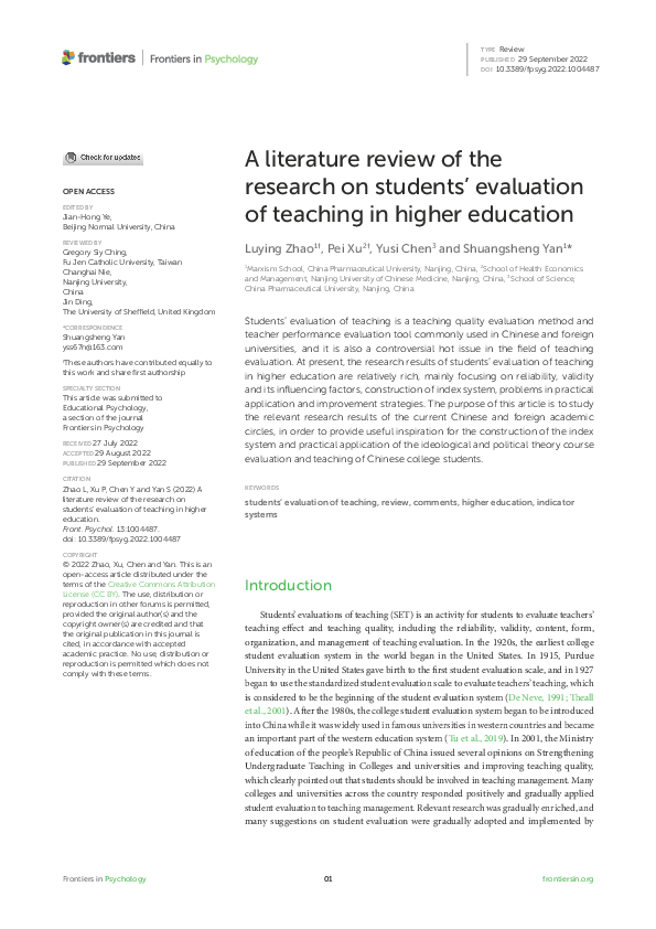 (PDF) A literature review of the research on students’ evaluation of ...