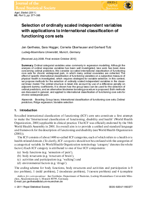 (PDF) Selection of Ordinally Scaled Independent Variables with ...