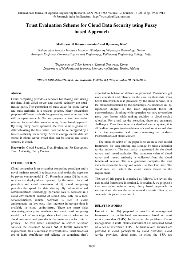 (PDF) Trust Evaluation Scheme for Cloud Data Security using Fuzzy based Approach